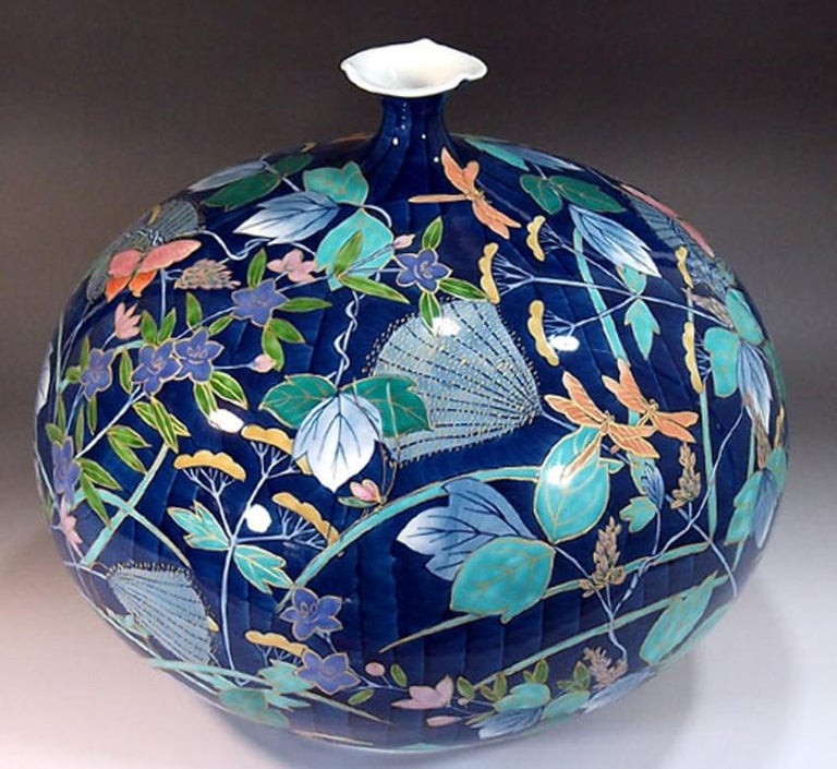 Large Japanese Contemporary Blue Red Green Imari Ceramic Vase by Master ...