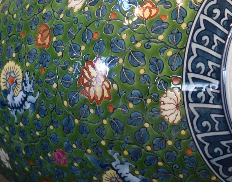 Large Japanese Contemporary Green Imari Porcelain Vase by Master Artist ...