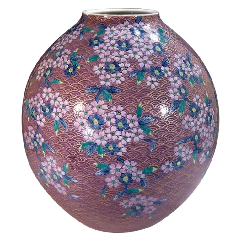 Large Japanese Contemporary Red Black Platinum Porcelain Vase by Master ...