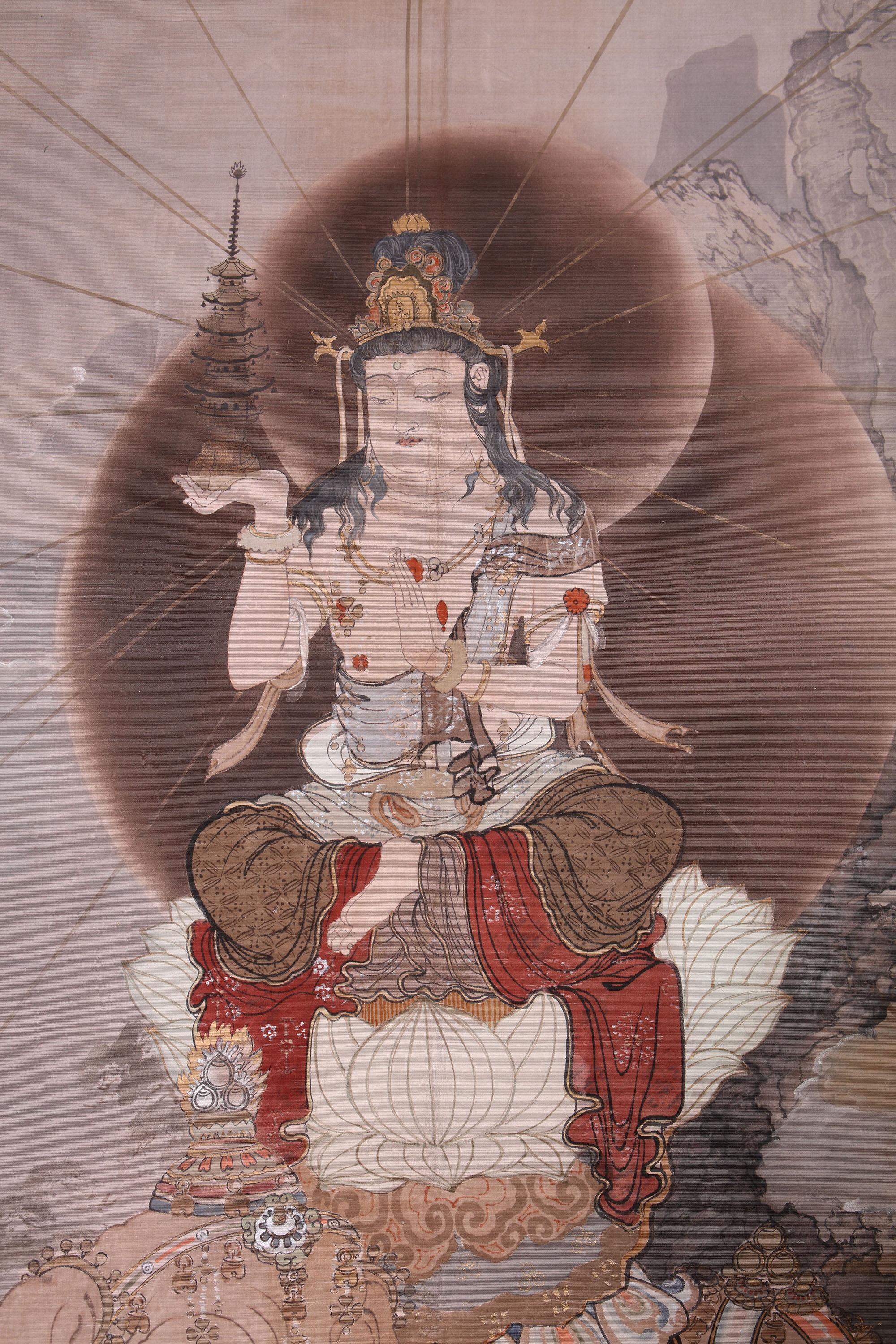 Large Japanese Devotional Silk Panel of a Buddha Seated on an Elephant ...