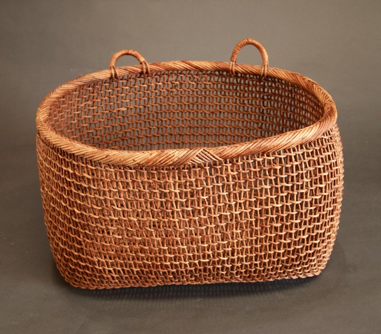 Large Japanese Hand Twined Akebia Vine Gathering Basket, Midcentury at ...