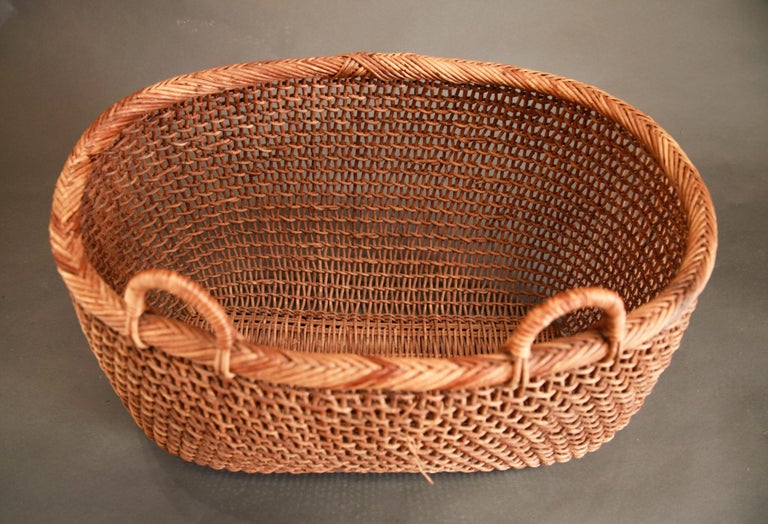 Large Japanese Hand Twined Akebia Vine Gathering Basket, Midcentury at ...