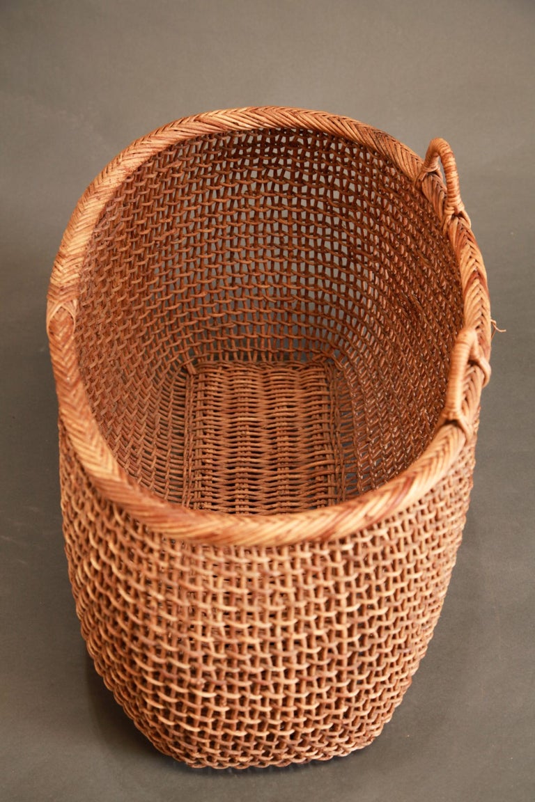 Large Japanese Hand Twined Akebia Vine Gathering Basket, Midcentury at ...