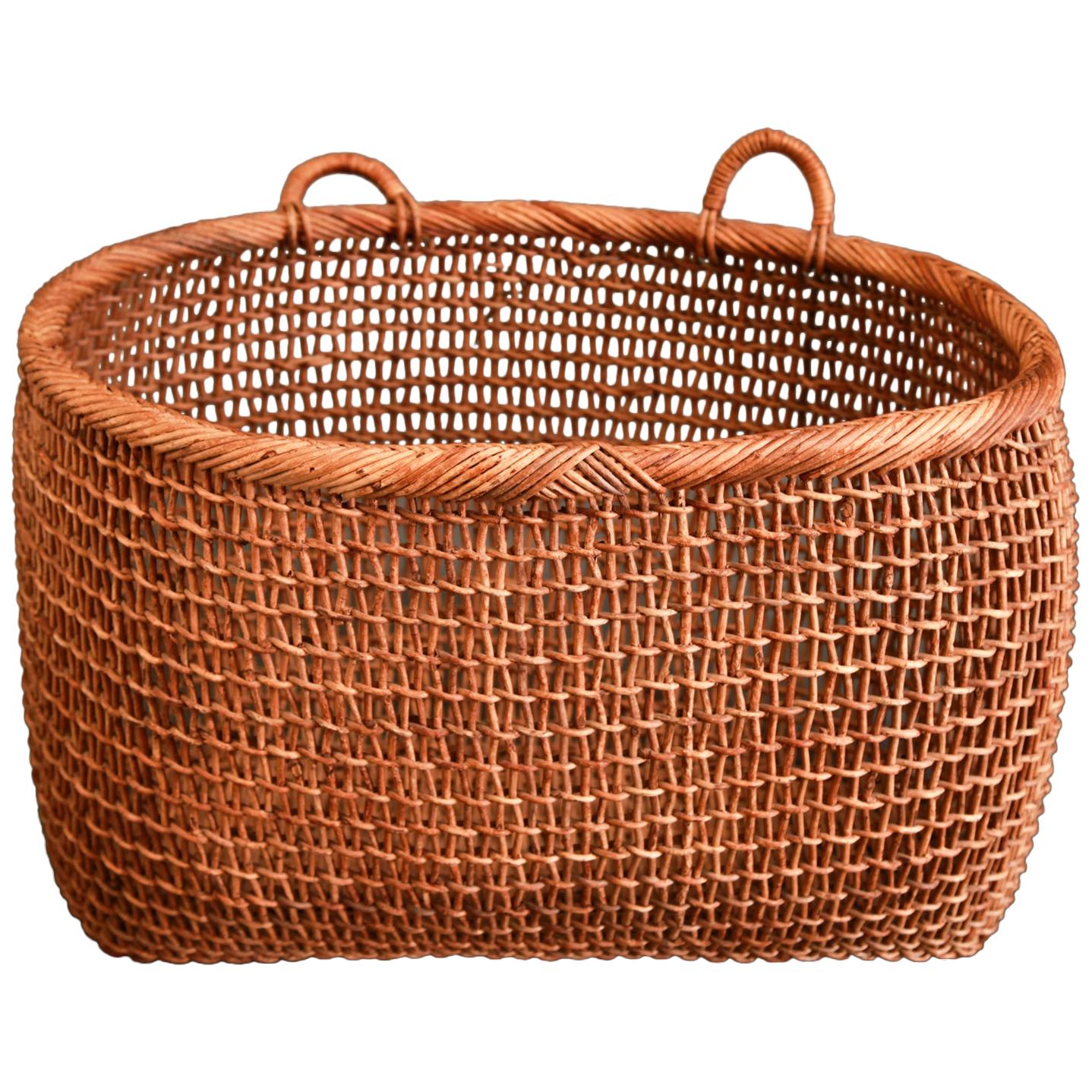 Large Japanese Hand Twined Akebia Vine Gathering Basket, Midcentury at ...