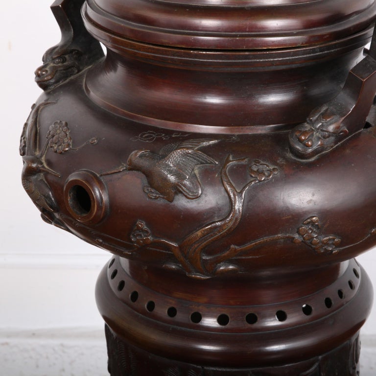 Large Japanese Meiji-Era Bronze Censer with Kirin Figural Top at 1stDibs