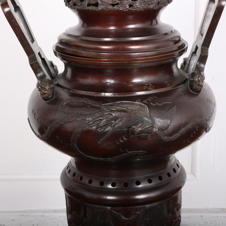 Large Japanese Meiji-Era Bronze Censer with Kirin Figural Top at 1stDibs
