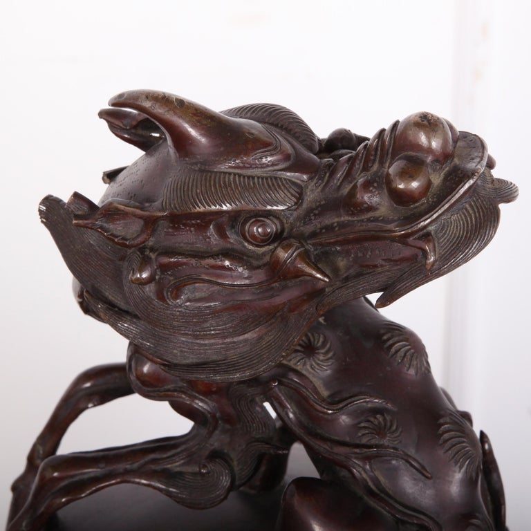 Large Japanese Meiji-Era Bronze Censer with Kirin Figural Top at 1stDibs