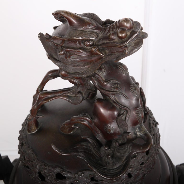 Large Japanese Meiji-Era Bronze Censer with Kirin Figural Top at 1stDibs