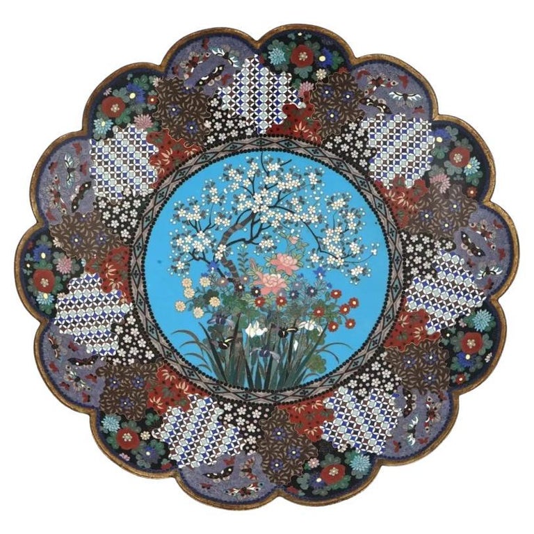 Large Japanese Meiji Era Cloisonne Enamel Plate For Sale at 1stDibs