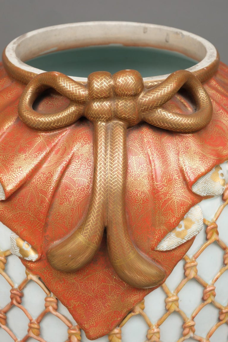 Large Japanese Meiji Kyo-Ware Porcelain 'Tsubo' Vase by Kanzan ...