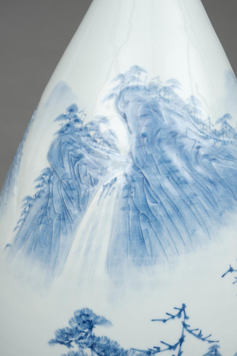 Large Japanese Ovoid Porcelain Vase with Blue and White Landscape, by ...