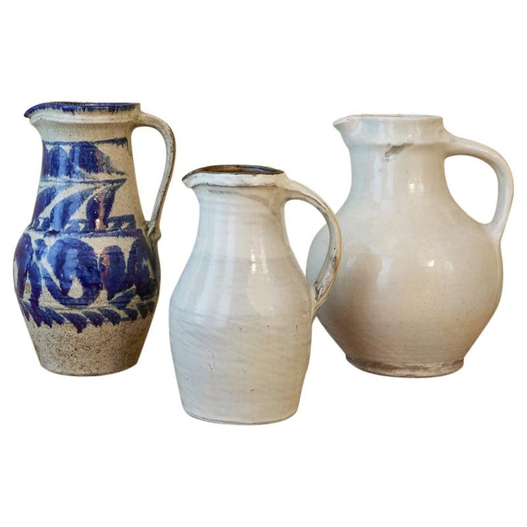 Large Japanese Pitcher with Blue and White Foliage Decoration, Okinawa ...