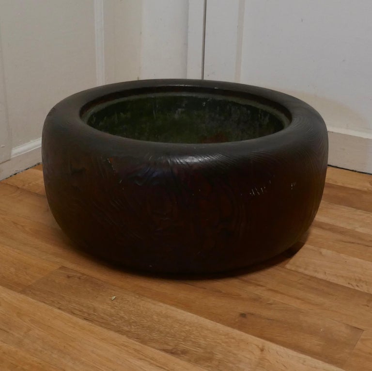 Large Japanese Sculptured Wood Brazier with Liner For Sale at 1stDibs