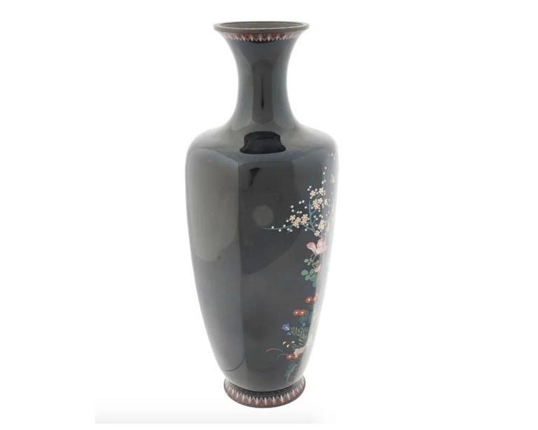 Large Japanese Silver and Cloisonne Enamel Vase For Sale at 1stDibs