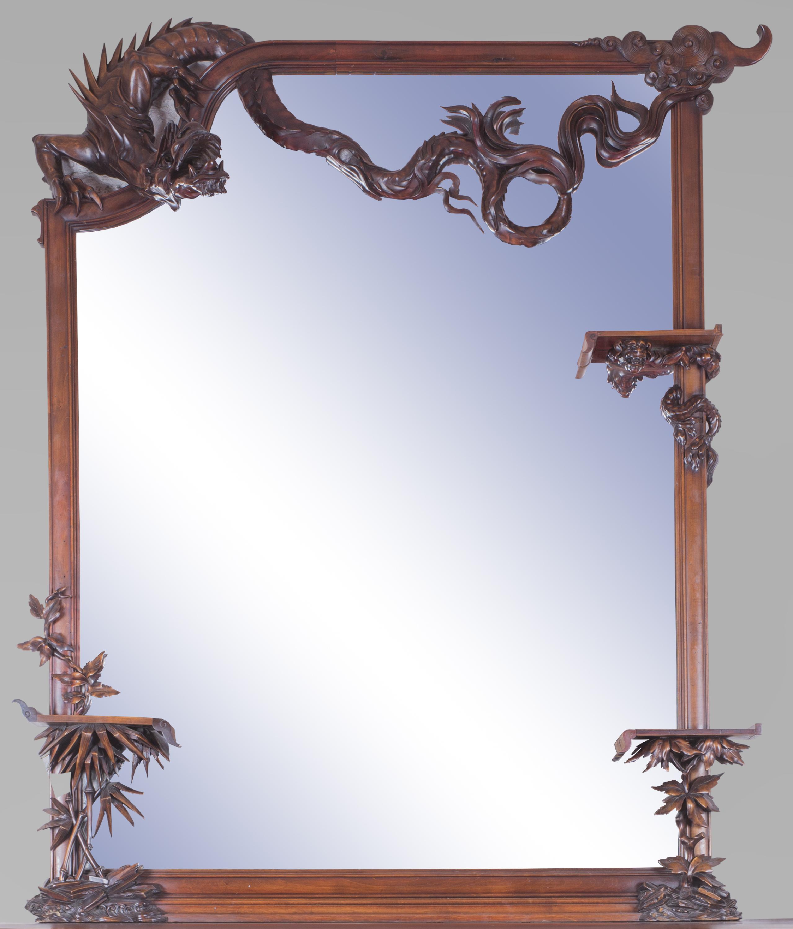 Large Japanese Style Fireplace with Its Trumeau For Sale at 1stDibs