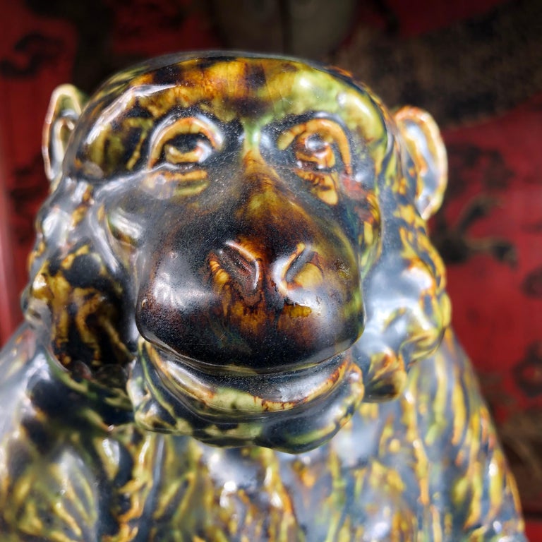 Large Japanese Vintage Hand Painted Monkey Sculpture at 1stDibs