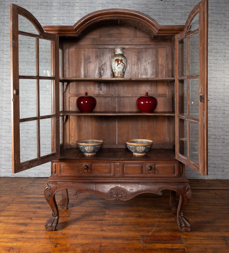 Large Javanese Cabinet with Paneled Glass Doors, Bonnet Top and ...