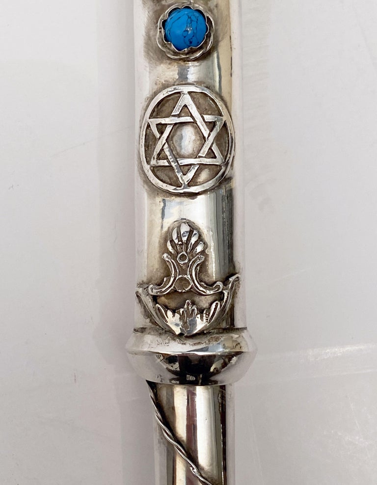 Large Jewish Yad or Torah Pointer of Silver with Inset Stone and Star ...