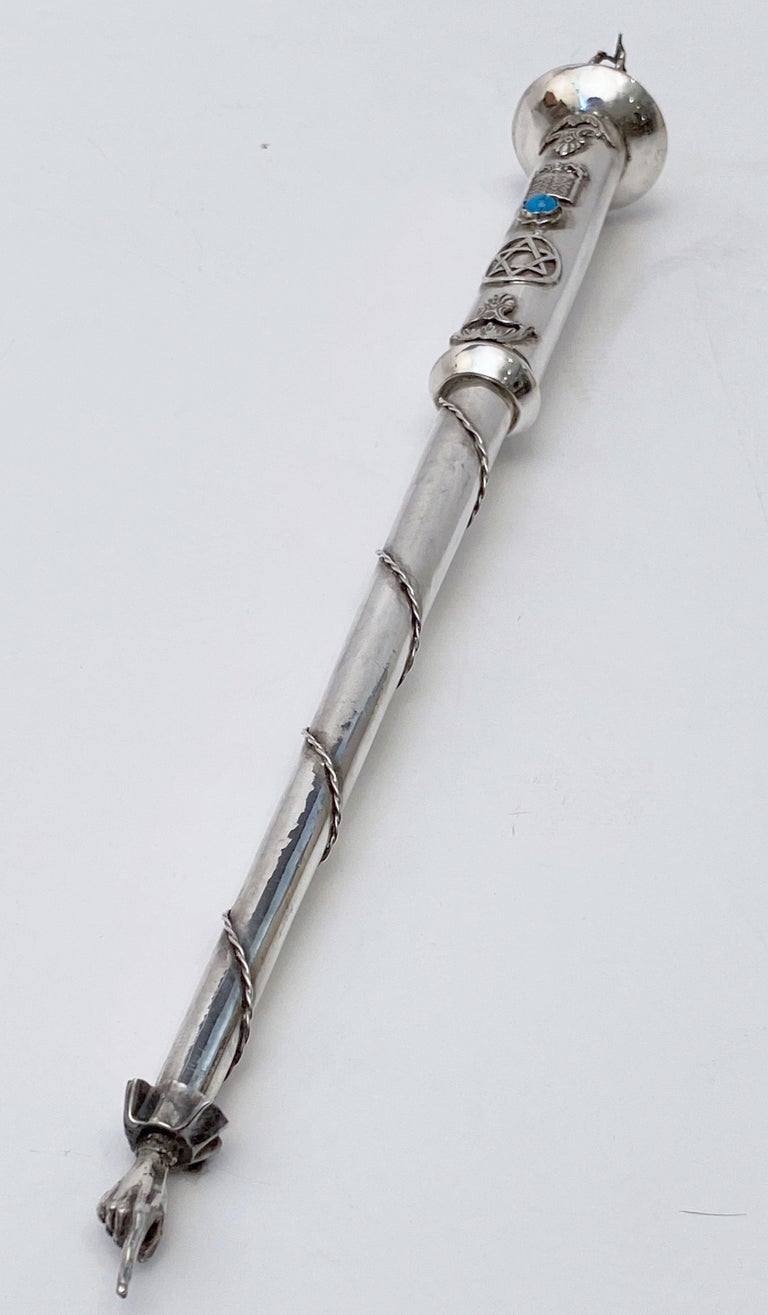 Large Jewish Yad or Torah Pointer of Silver with Inset Stone and Star ...