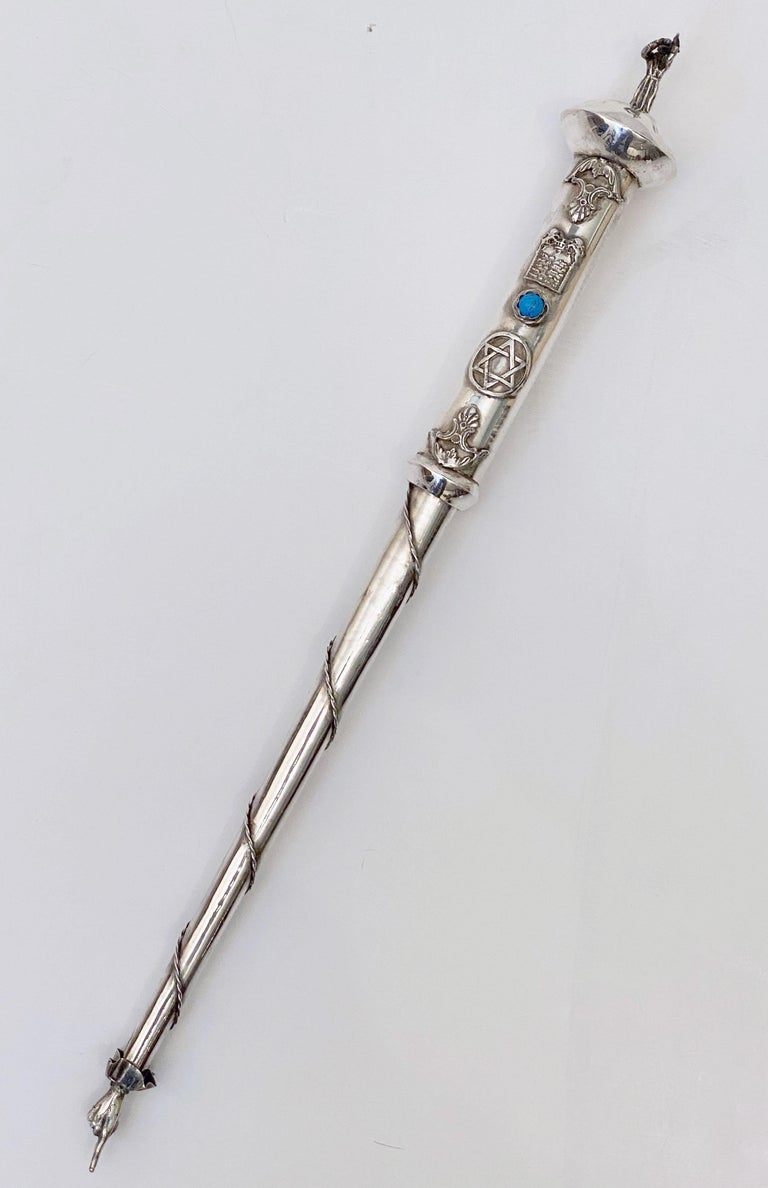 Large Jewish Yad or Torah Pointer of Silver with Inset Stone and Star ...