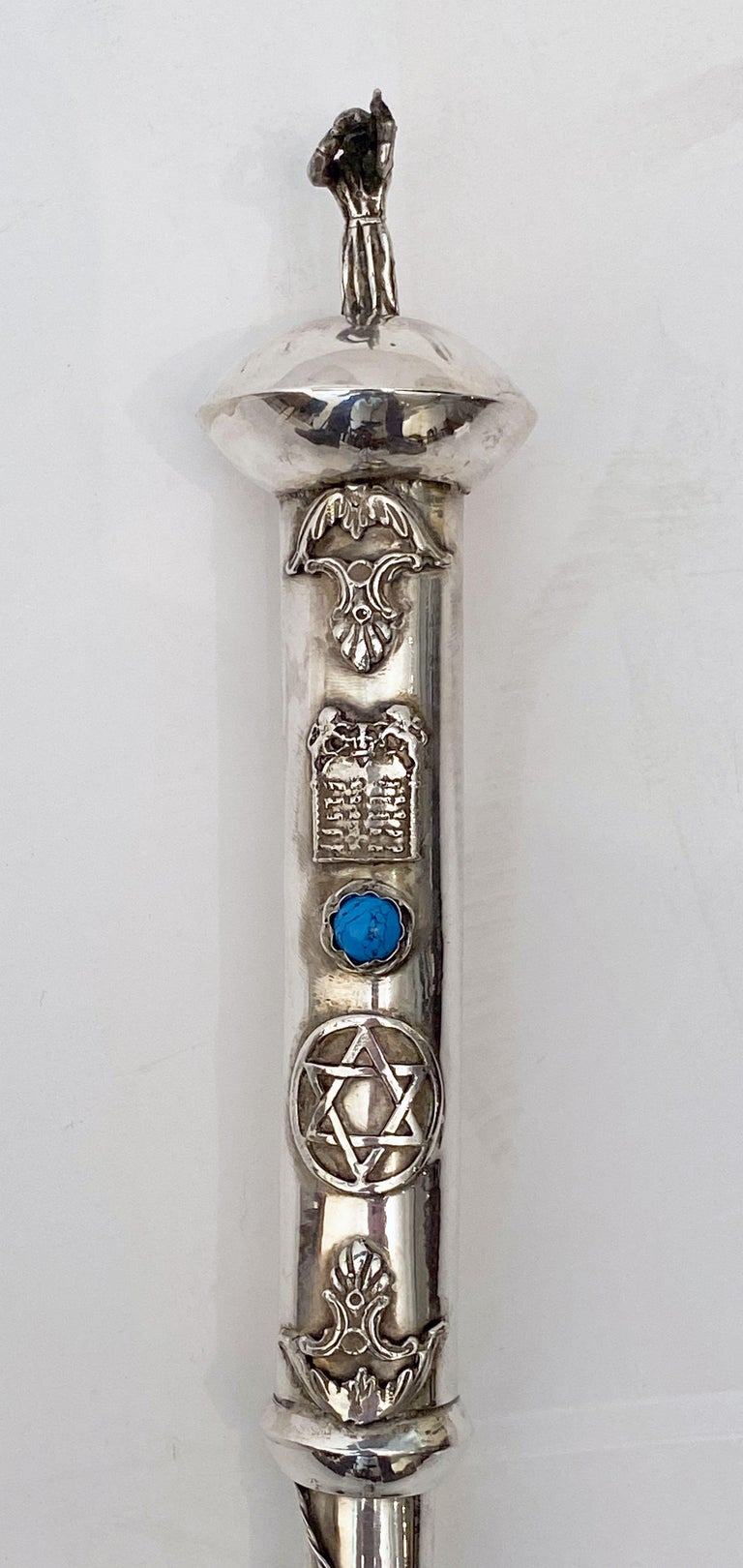 Large Jewish Yad or Torah Pointer of Silver with Inset Stone and Star ...