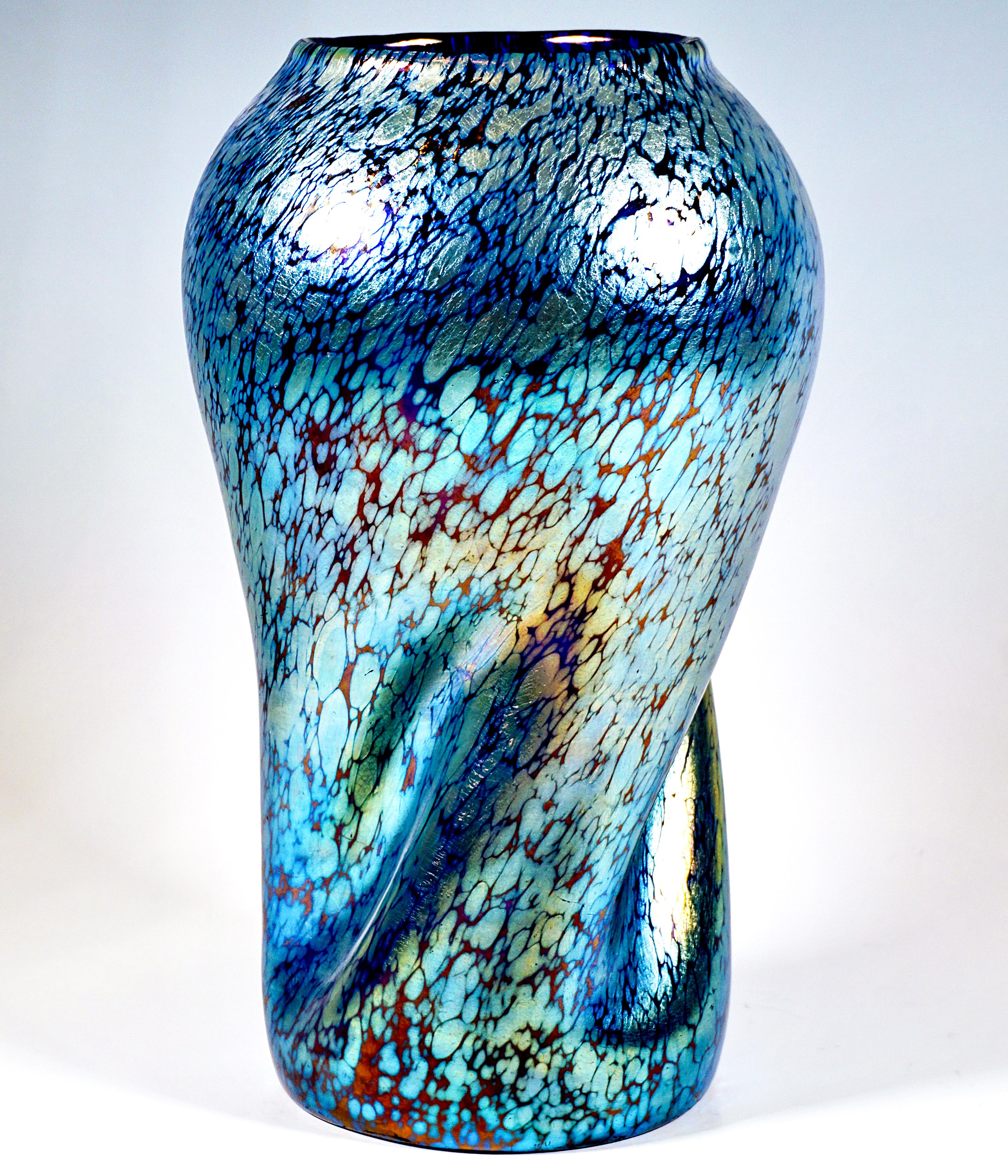 Large Johann Lötz Witwe Art Nouveau Vase, Decor Cobalt Papillon, circa ...