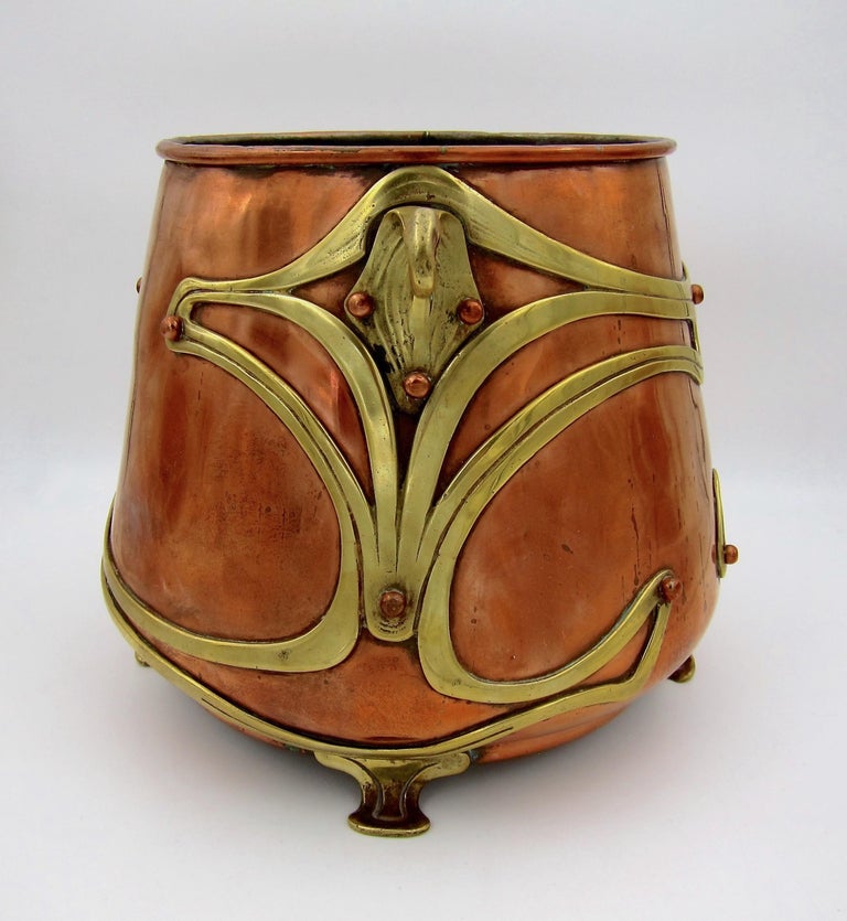Large Jugendstil Copper Jardinière with Brass Whiplash Accents, circa ...