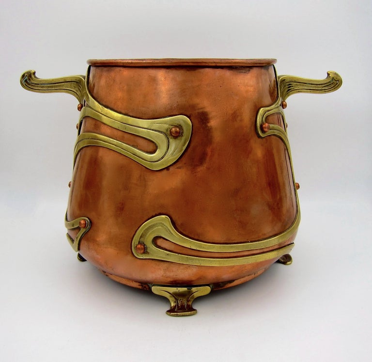 Large Jugendstil Copper Jardinière with Brass Whiplash Accents, circa ...