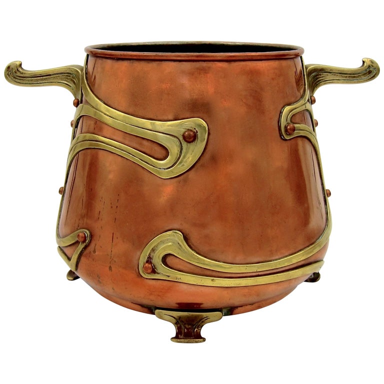 Large Jugendstil Copper Jardinière with Brass Whiplash Accents, circa ...