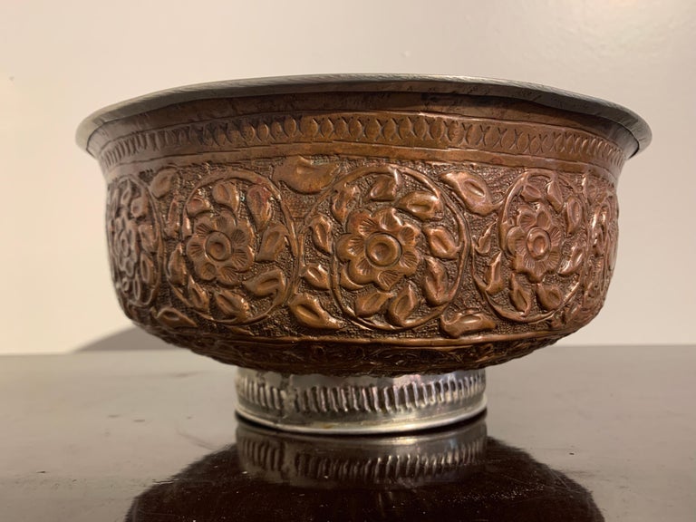 Large Kashmiri Copper Repousse Footed Bowl, Early 20th Century For Sale ...