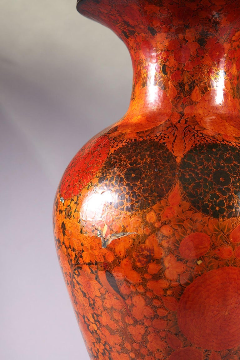 Large Kashmiri Lacquer Vase Mounted as a Table Lamp at 1stDibs