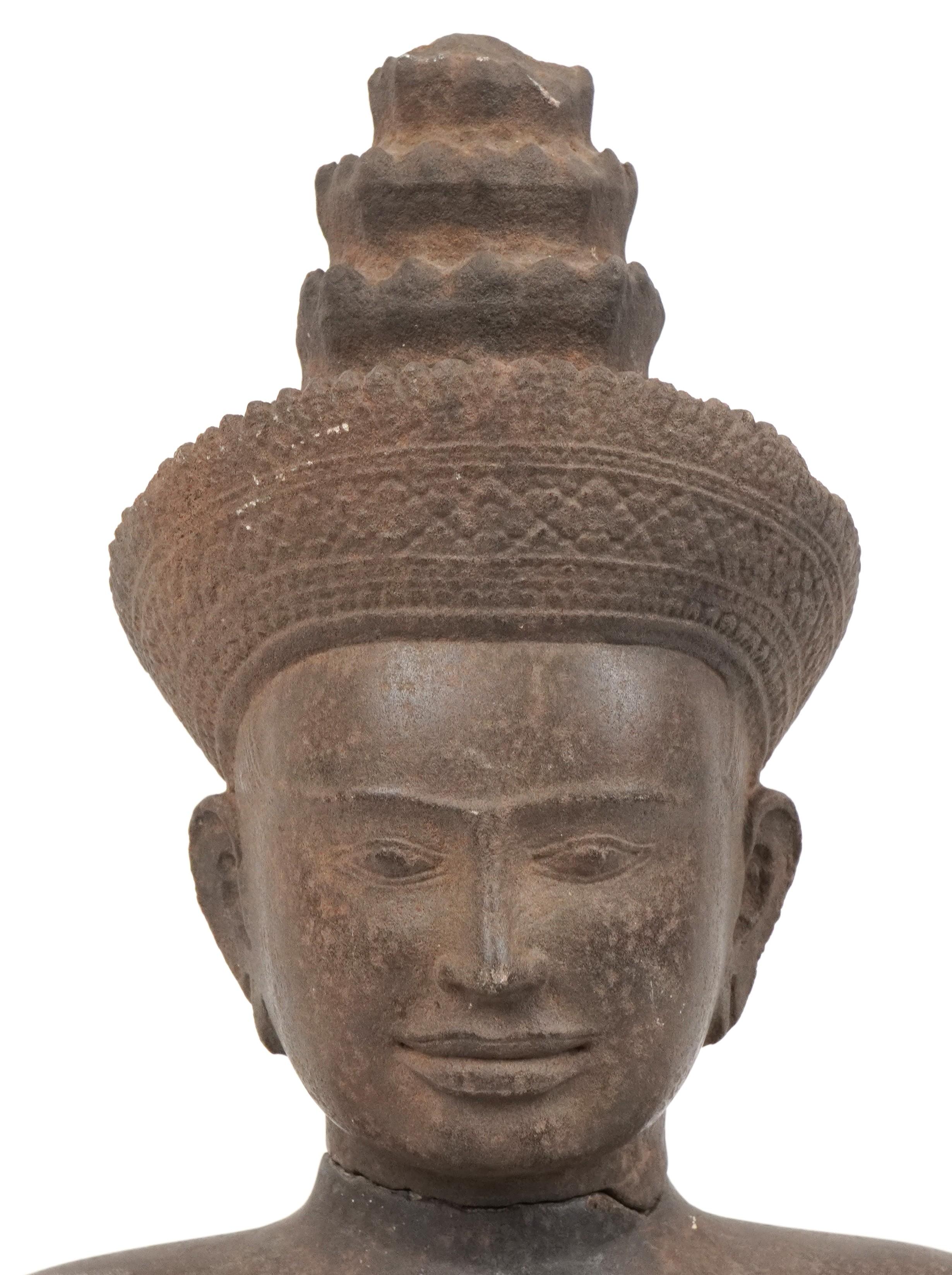 Large Khmer Cambodian Seated Sandstone Deity Sculpture 11th to 13th ...