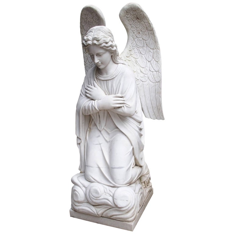 Large Kneeling Angel Statue in Carved Marble at 1stDibs