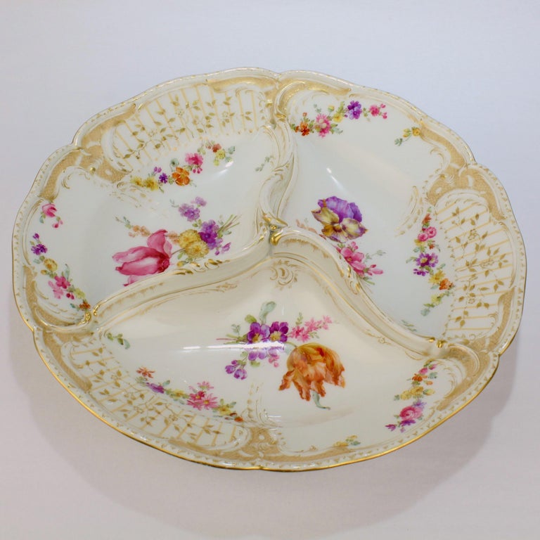 Large KPM Berlin Porcelain Polychrome Reliefzierat Divided Dish or ...