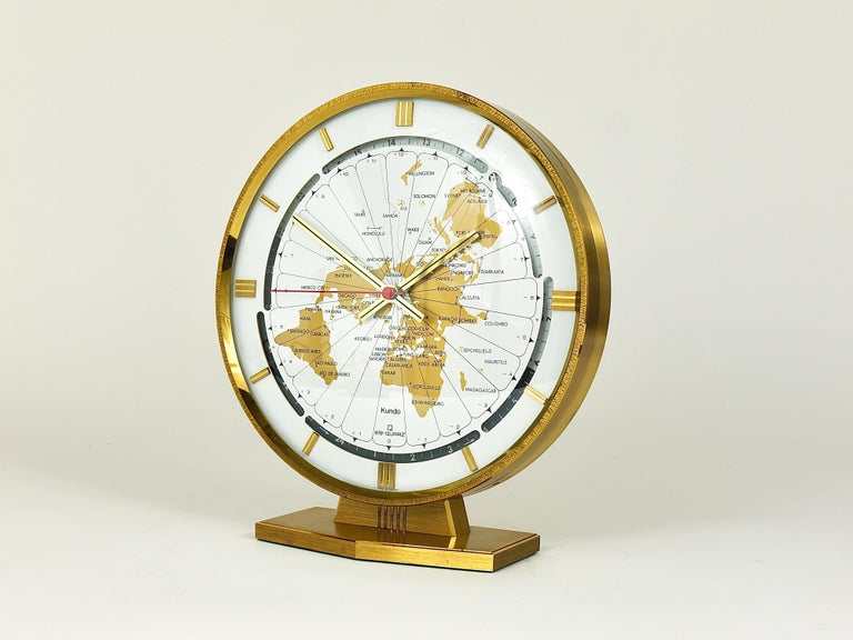 Large Kundo GMT World Time Zone Brass Table Clock, Kieninger and ...