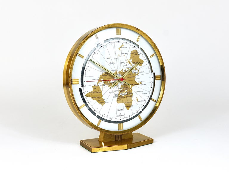 Large Kundo GMT World Time Zone Brass Table Clock, Kieninger and ...
