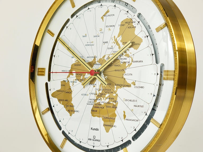 Large Kundo GMT World Time Zone Brass Table Clock, Kieninger and ...
