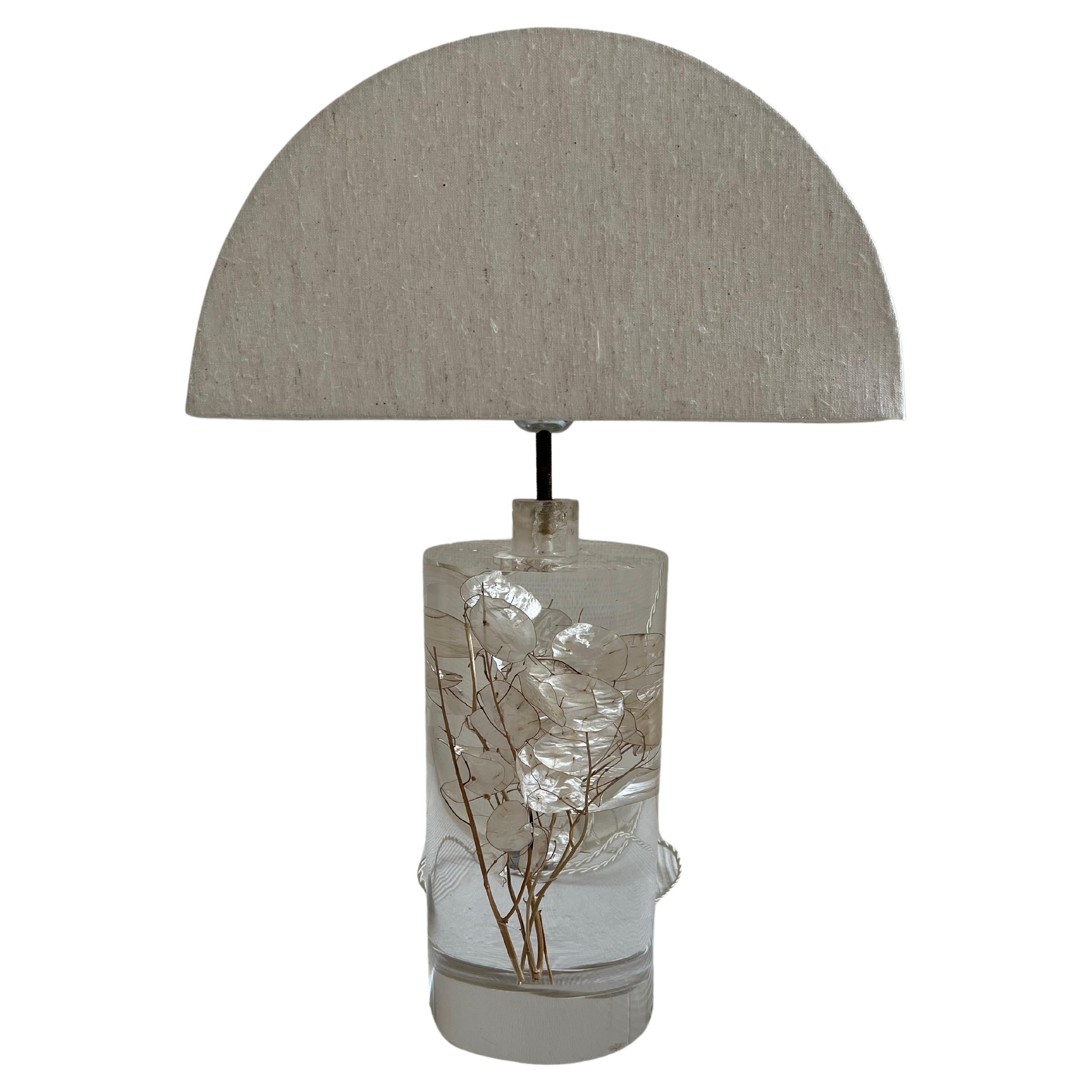 Large Lamp in Translucent Resin with Vegetal Inclusions, France, 1970s ...