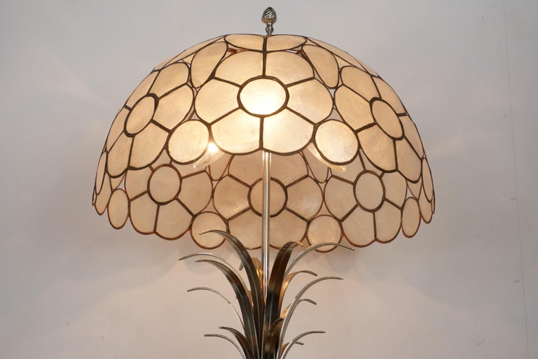 Large Lamp "Roseaux" in Chromed Metal, Onyx and Mother of Pearl Shade ...