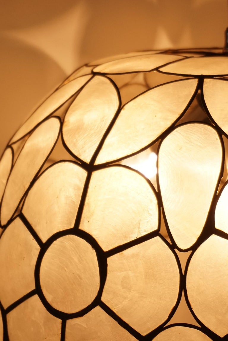 Large Lamp "Roseaux" in Chromed Metal, Onyx and Mother of Pearl Shade ...