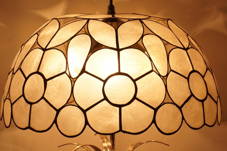 Large Lamp "Roseaux" in Chromed Metal, Onyx and Mother of Pearl Shade ...