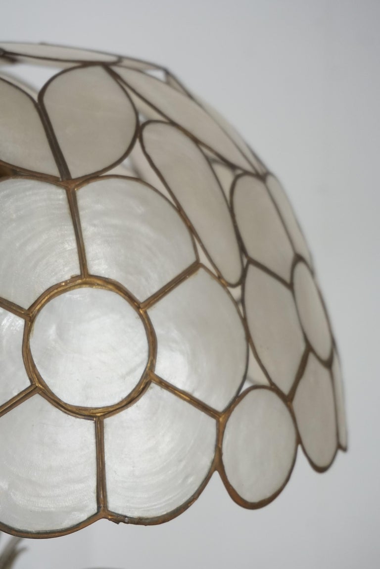 Large Lamp "Roseaux" in Chromed Metal, Onyx and Mother of Pearl Shade ...