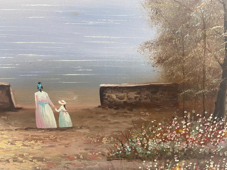 Large Landscape Castle on a Lake Oil on Canvas Painting Signed Garvin ...