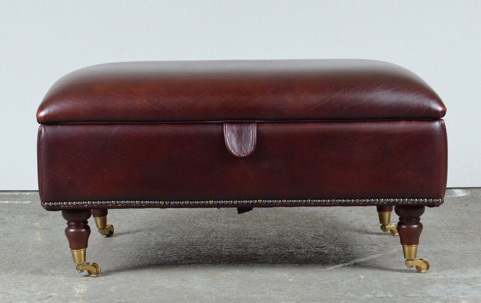 Large Laura Ashley Elliot Heritage Brown Leather Footstool Internal ...