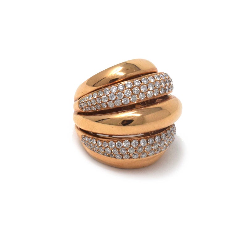 Large Layered Round Brilliant Diamond Cocktail Ring in Rose Gold For ...