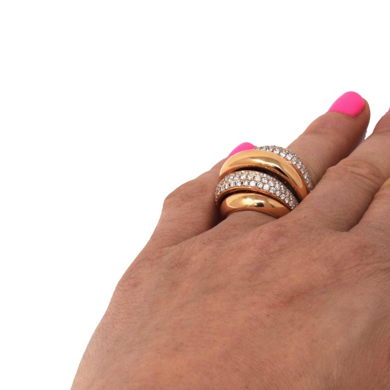 Large Layered Round Brilliant Diamond Cocktail Ring in Rose Gold For ...
