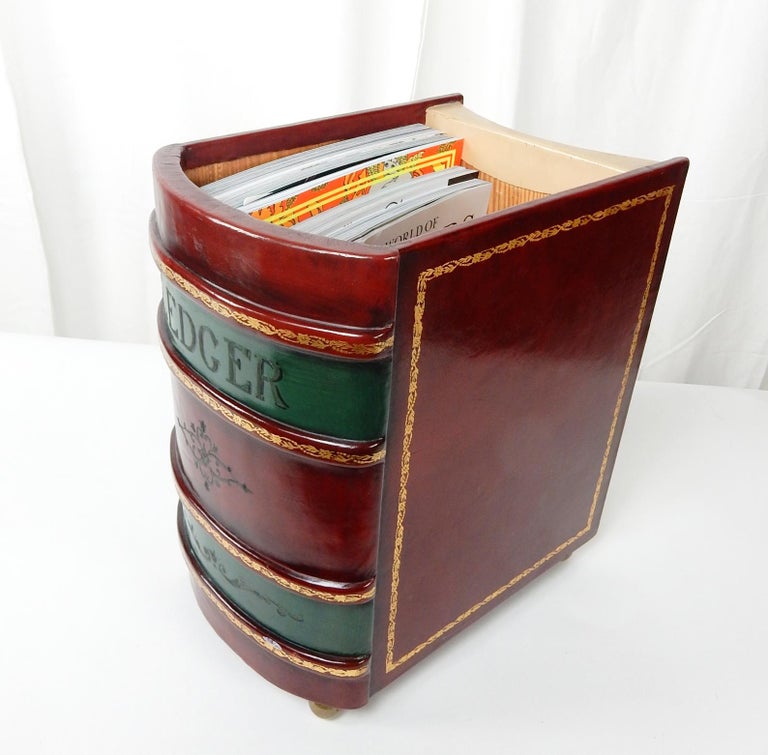 Large Leather Bound Ledger Book Motif Magazine Holder from Italy, 1950s ...