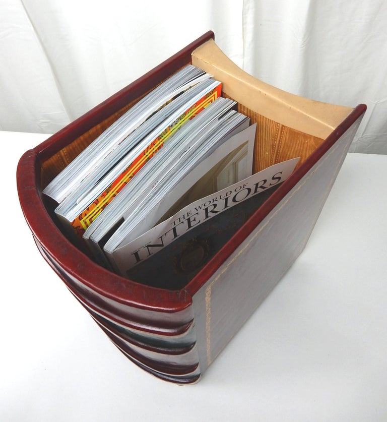 Large Leather Bound Ledger Book Motif Magazine Holder from Italy, 1950s ...