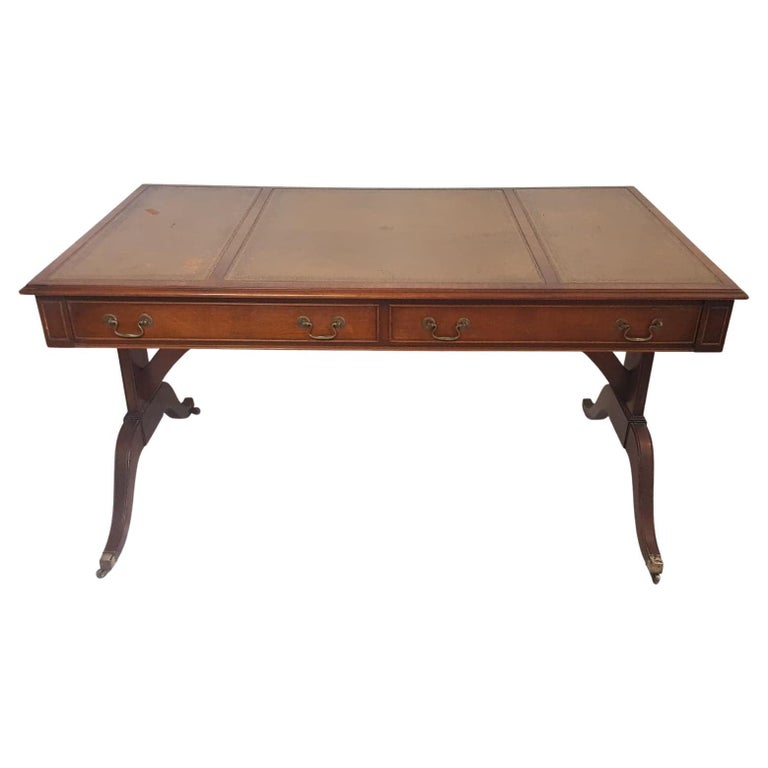 Large Leather Top Mahogany Period Style Writing Table by Reprodux For ...