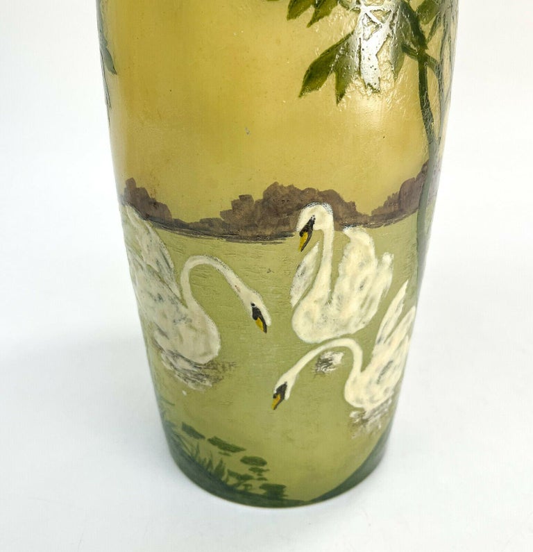 Large Legras France Cameo Glass Swans in a Lake Vase, Signed For Sale ...